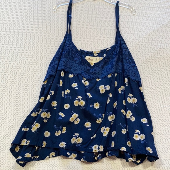 Tops | Navy Blue Flowy Flower Tank | Poshmark